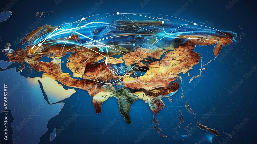 Digital map of Asia, concept of global network and connectivity Stock ...