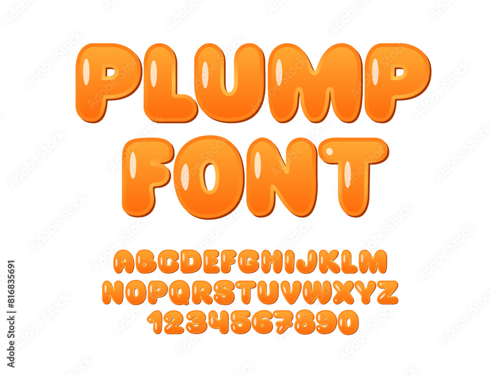Plump Font. Round Bubble Alphabet. Bright Orange Rotund Abc Type. Stock ...