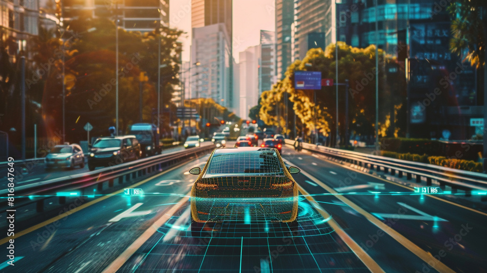 Foto de AI-powered autonomous vehicle navigating through city streets ...