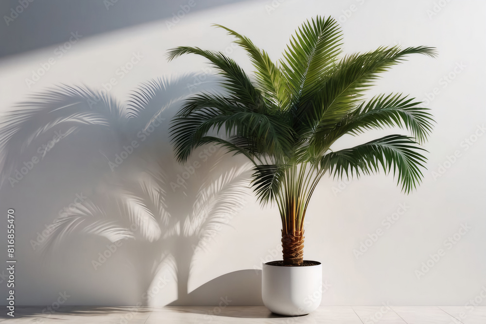 Design a mockup template featuring a tropical palm tree pot against a ...