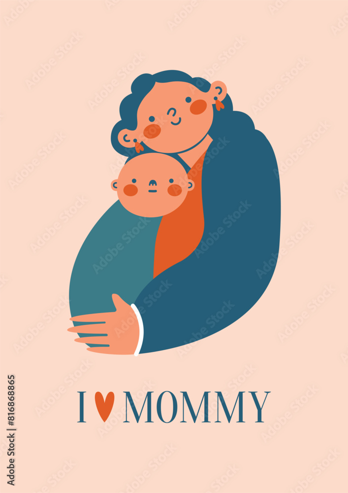 I love mommy. Happy Mother's Day. Greeting card, banner, invitation ...