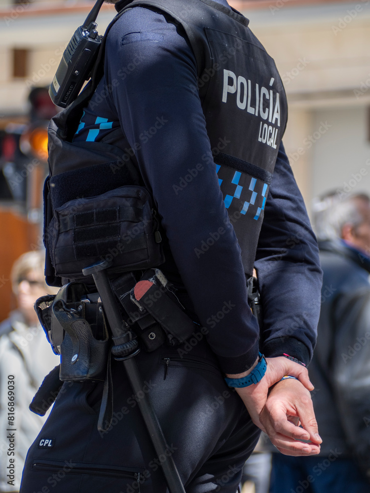 Formation of Spanish police squads with the emblem of the "Local Police ...