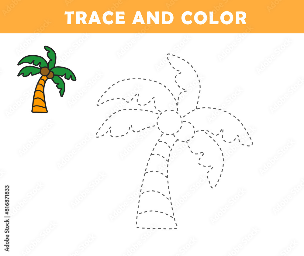 Summer trace and color for children. Handwriting practice. Coloring ...