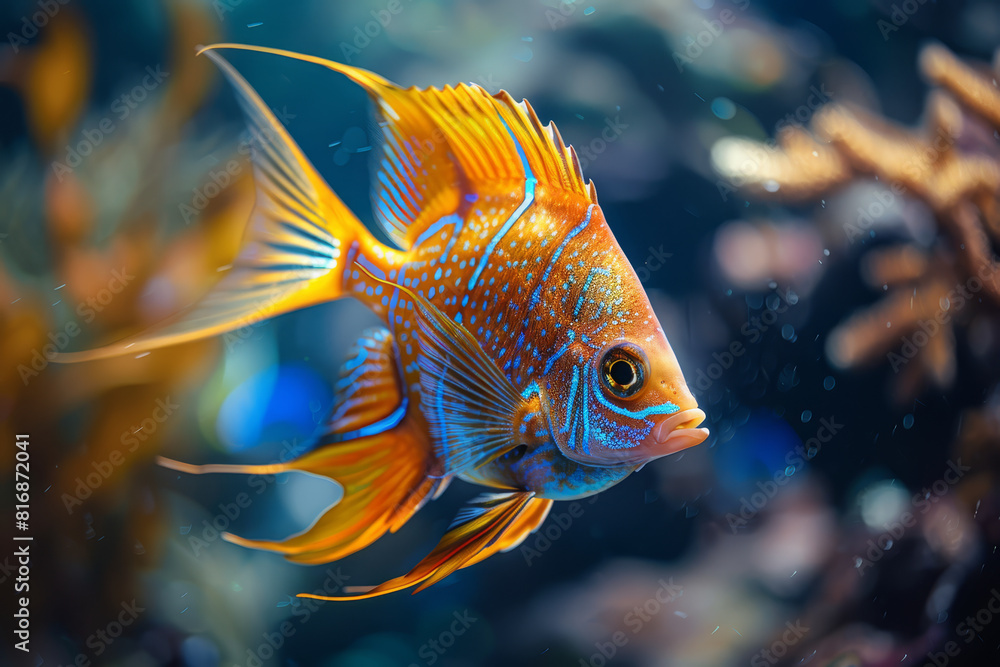 Vivid 3D fish with elongated fins, showcased in an amalgamation of ...