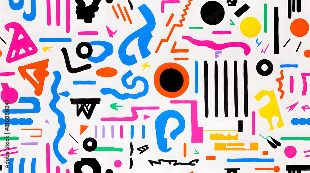 Rainbow neon graphic design pictograms geometric shapes design poster ...