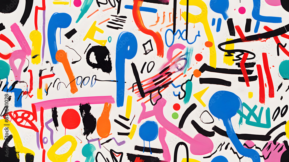 Rainbow neon graphic design pictograms geometric shapes design poster ...