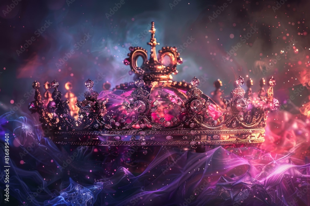Majestic crown sits amidst a magical swirl of colors and lights ...