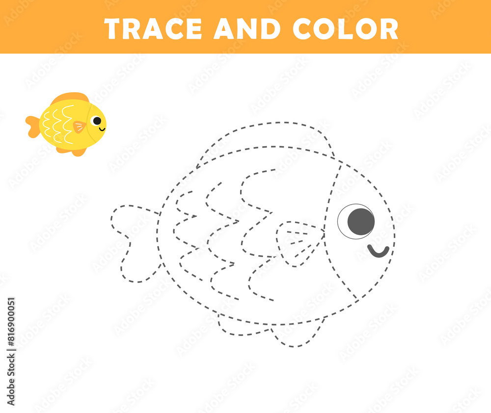 Summer trace and color for children. Handwriting practice. Coloring ...