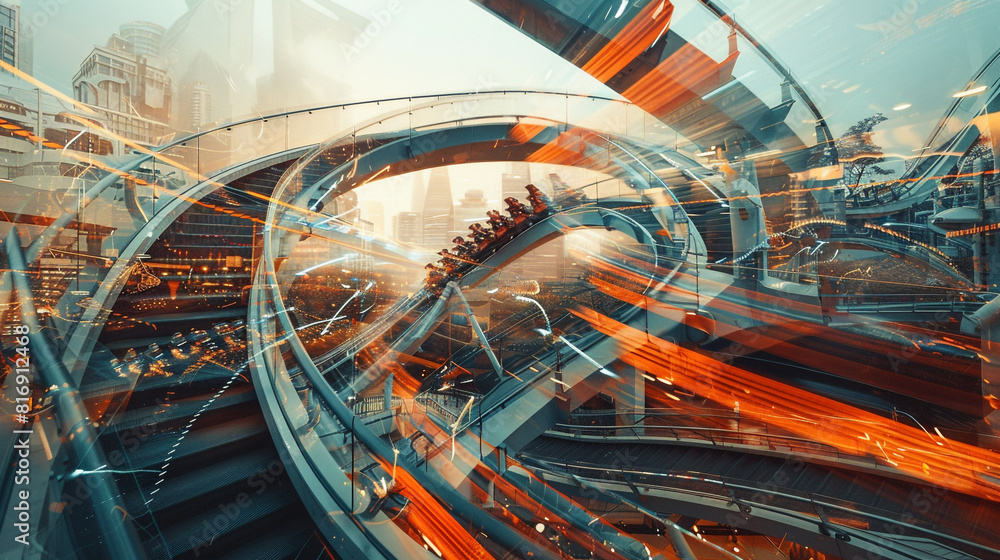 Roller coaster and curved staircase intertwined in a captivating double ...
