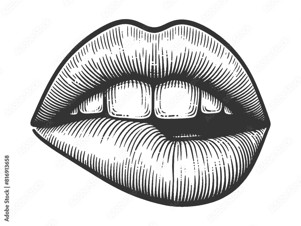 Girl bites her lip sketch engraving generative ai fictional character ...