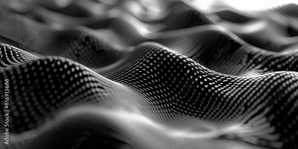Abstract black and white undulating surface with dotted patterns ...