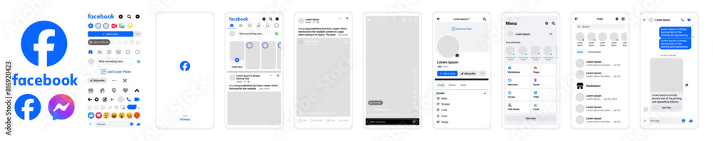 Facebook mobile App interface template 2024. Facebook UI mockup ...