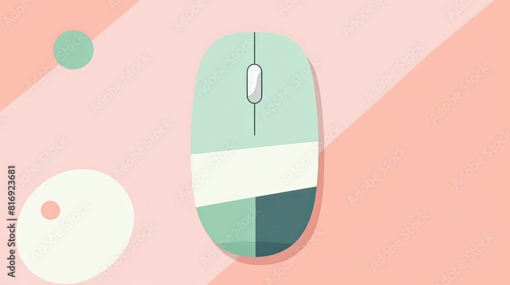 Minimalist computer mouse design against pastel pink and mint green ...