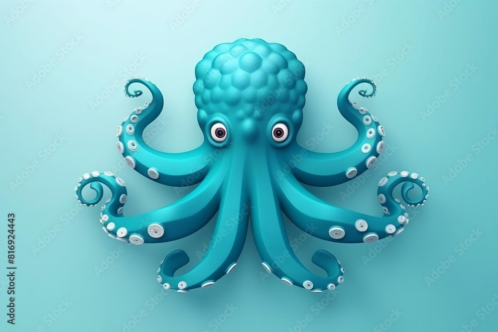Minimalist octopus illustration flat design top view deep sea theme 3D ...