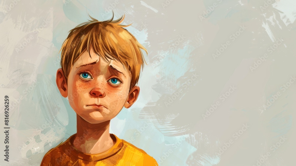Sad cartoon boy with teary eyes - Illustration of a young boy with ...