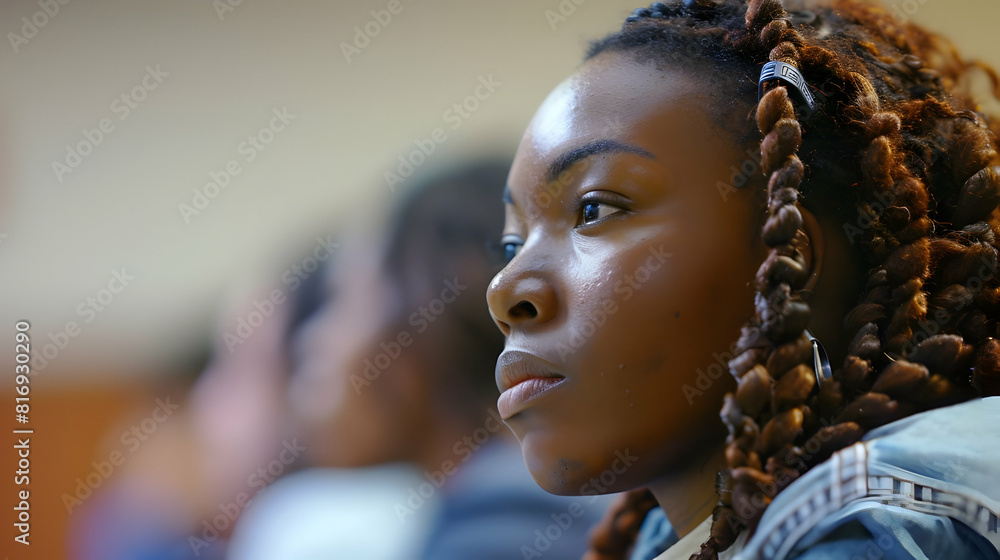 Profile of a young black female student with braids at school. Stock ...