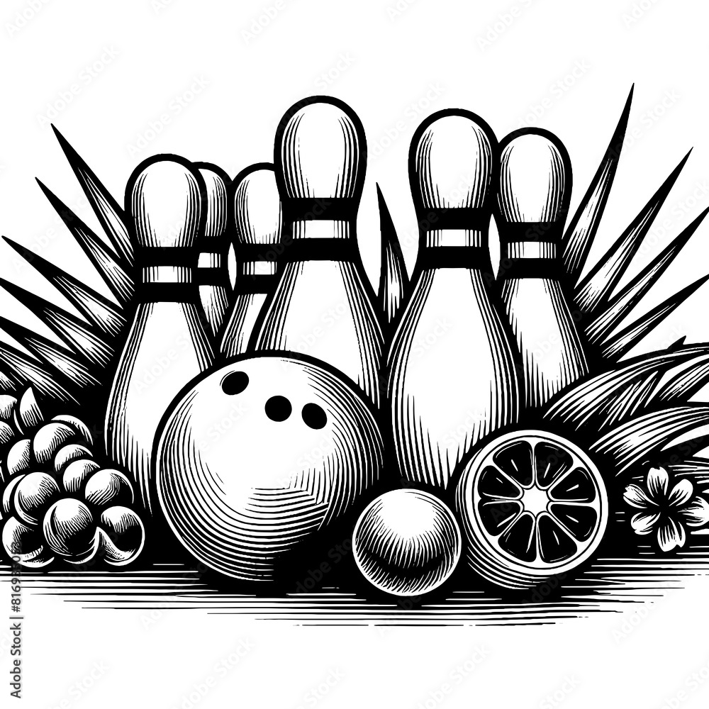 bowling pins with a single bowling ball, ideal for leisure and sport ...