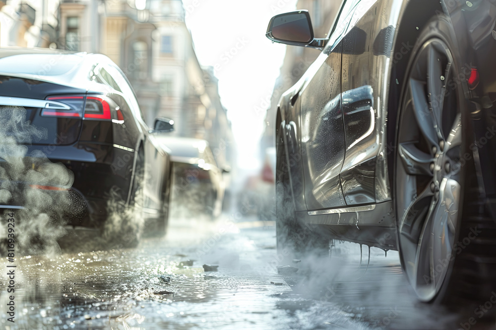 Visual comparison of pollution produced by traditional cars and the ...