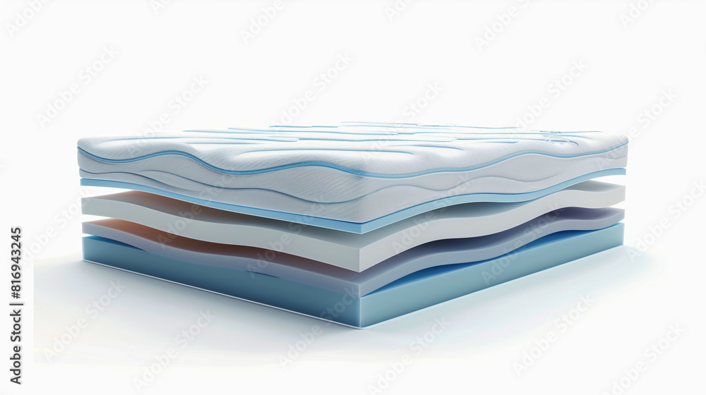 A detailed cutaway of a mattress displaying various layers including ...