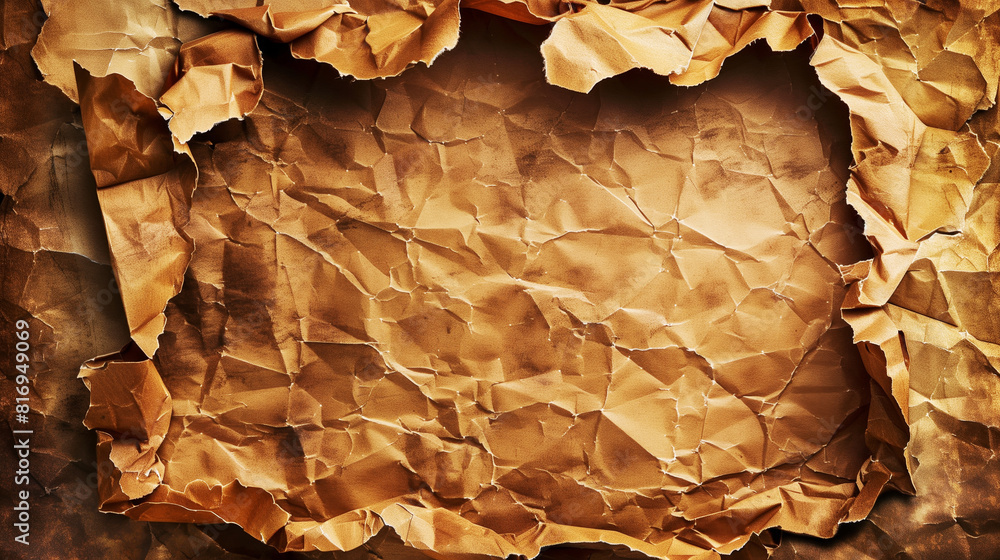 Brown crumpled paper texture with burnt and torn edges, creating a ...