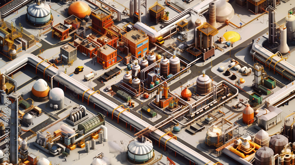Isometric illustration of an industrial complex showcasing various ...
