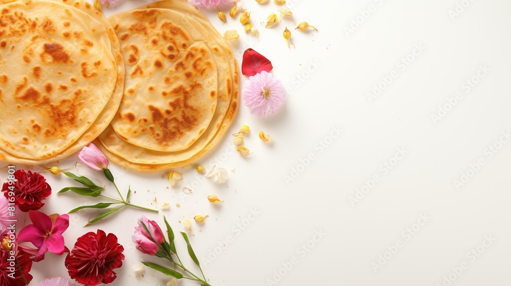 aloo paratha isolated on white background. Roti Prata food poster card ...