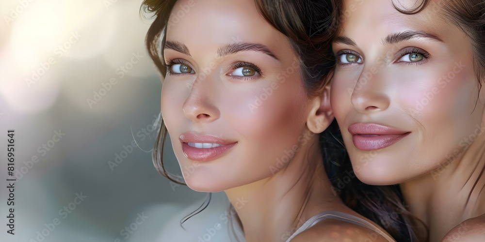 Model over 40 in skincare ad with realistic skin upper body shot ...