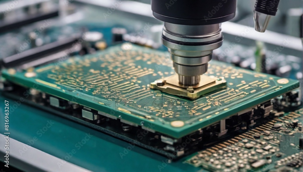 Microchip Production Microprocessor Under Production Microscope