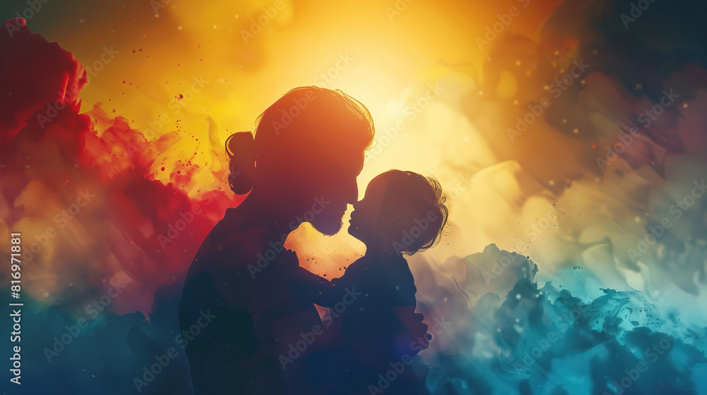 watercolor art silhouette of mother and baby shadow art , love bonding ...