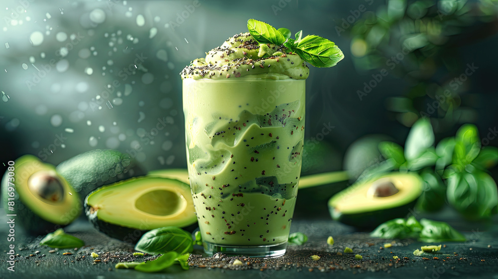 avocado milkshake smoothie in a glass with chunks of fruit , milk drink ...