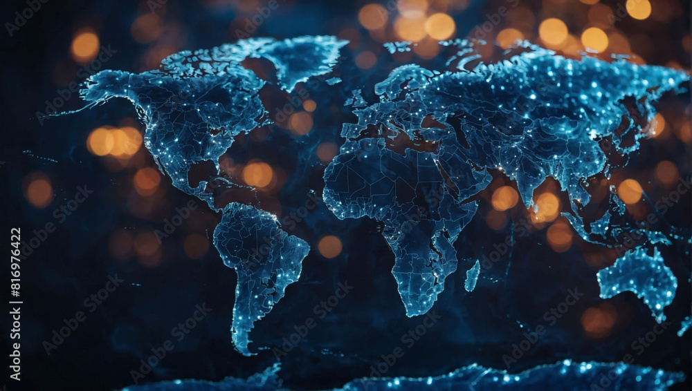 Worldwide Illumination, The Blue World Map Shines with the Brilliance ...