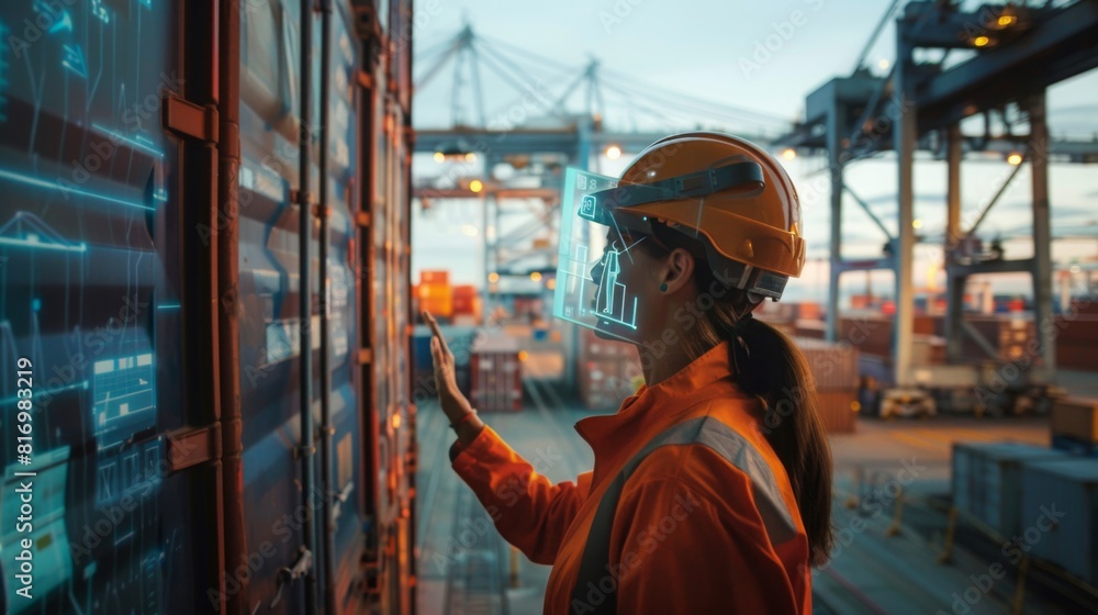 Create an image of logistics personnel using augmented reality (AR) for ...