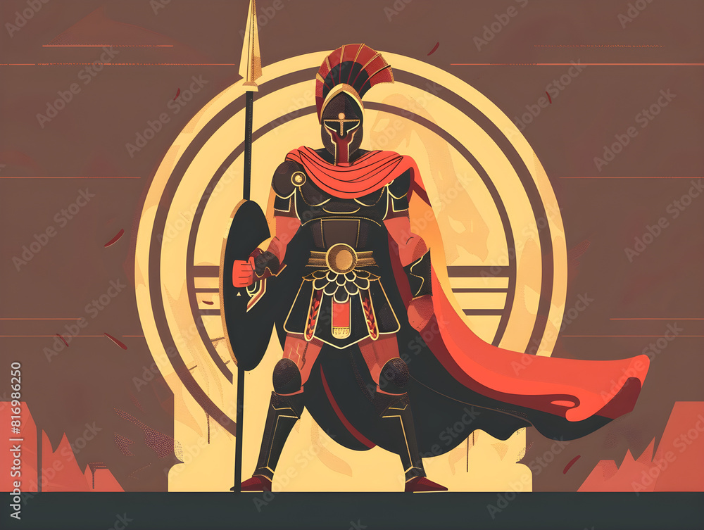 Epic Ancient Warrior Illustration: Greek Roman Soldier with Spear and ...