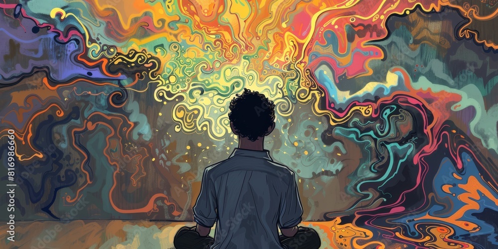 Cartoon young man lose yourself and finding myself concept Stock ...