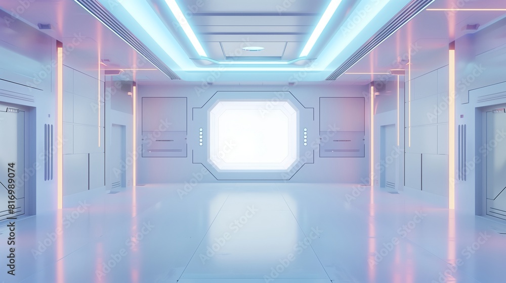futuristic white room with neon accents, portraying an empty space ripe ...