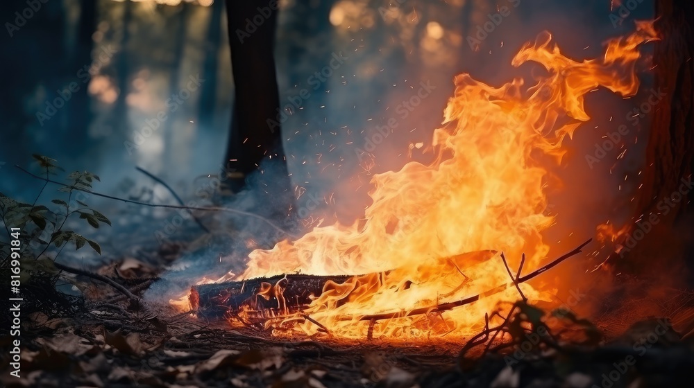 A striking image of a forest fire spreading uncontrollably, showcasing ...