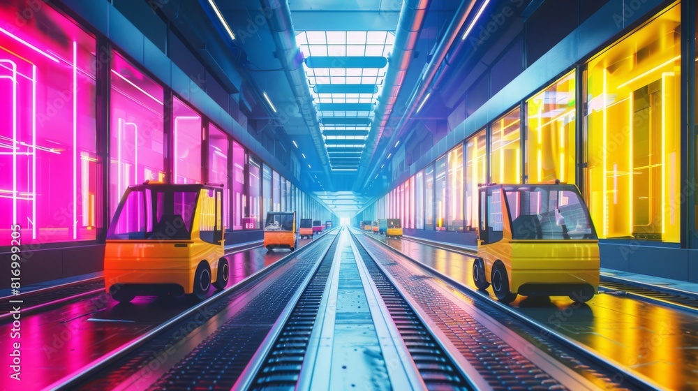 Design an image of Automated Guided Vehicles (AGVs) transporting cargo ...