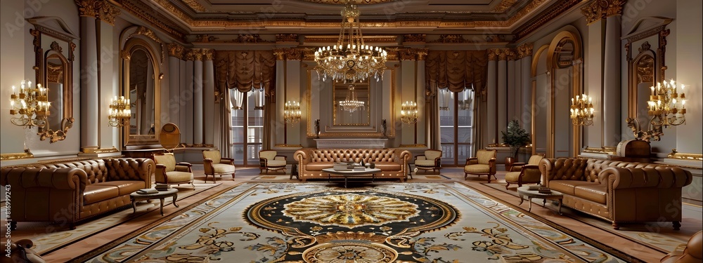Neoclassical Elegance in a D Rendered Drawing Room with Ornate Details ...