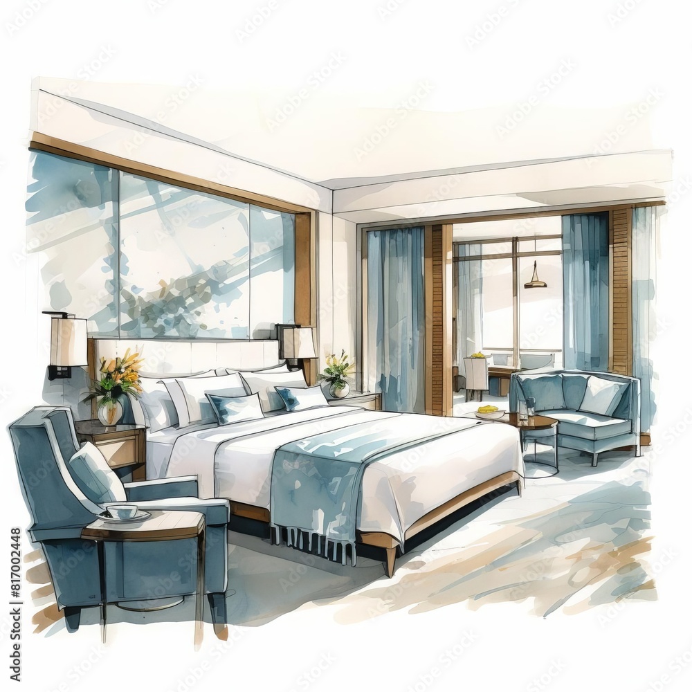 Clean upscale hotel suite flat design side view hospitality luxury ...