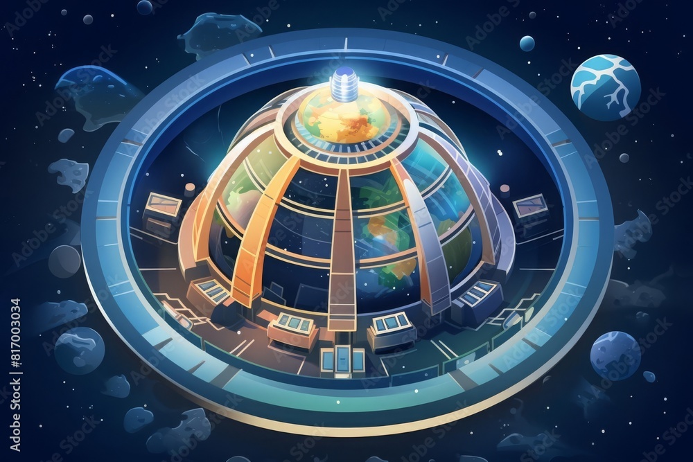 Elegant space colony dome flat design top view living beyond Earth ...