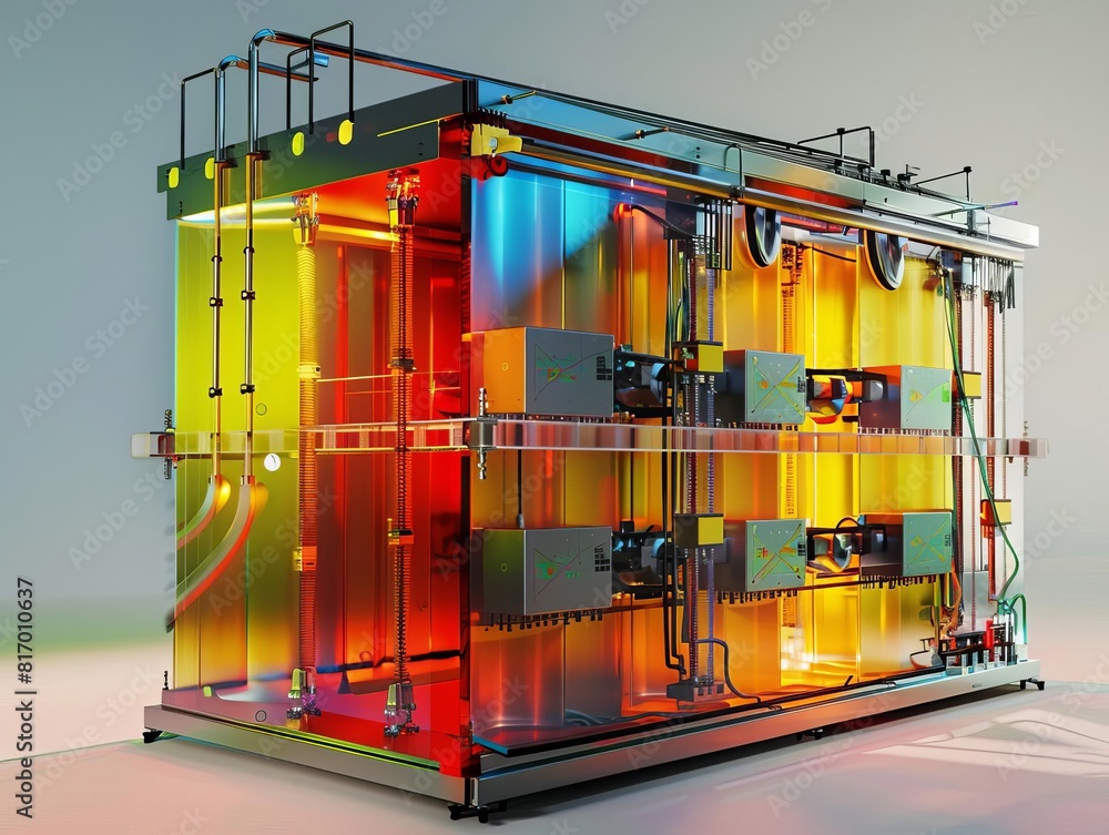 Flow battery system side view, emphasizing the electrochemical ...