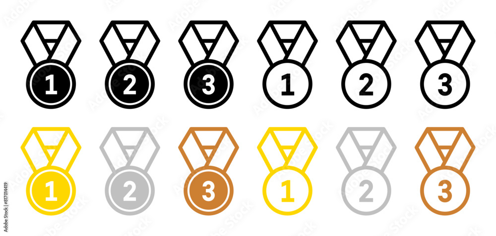 Medal Icon Set. Collection of Achievement Award Medal Vector Icons ...
