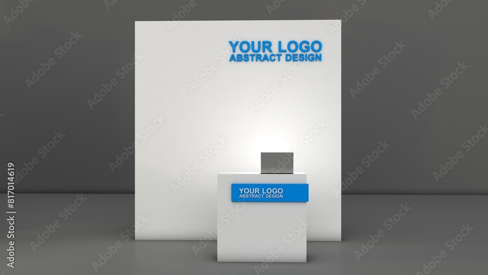 Welcome desk white background, 3d rendering. Perspective view of a ...