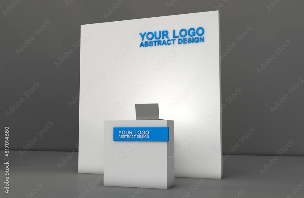 Welcome desk white background, 3d rendering. Perspective view of a ...