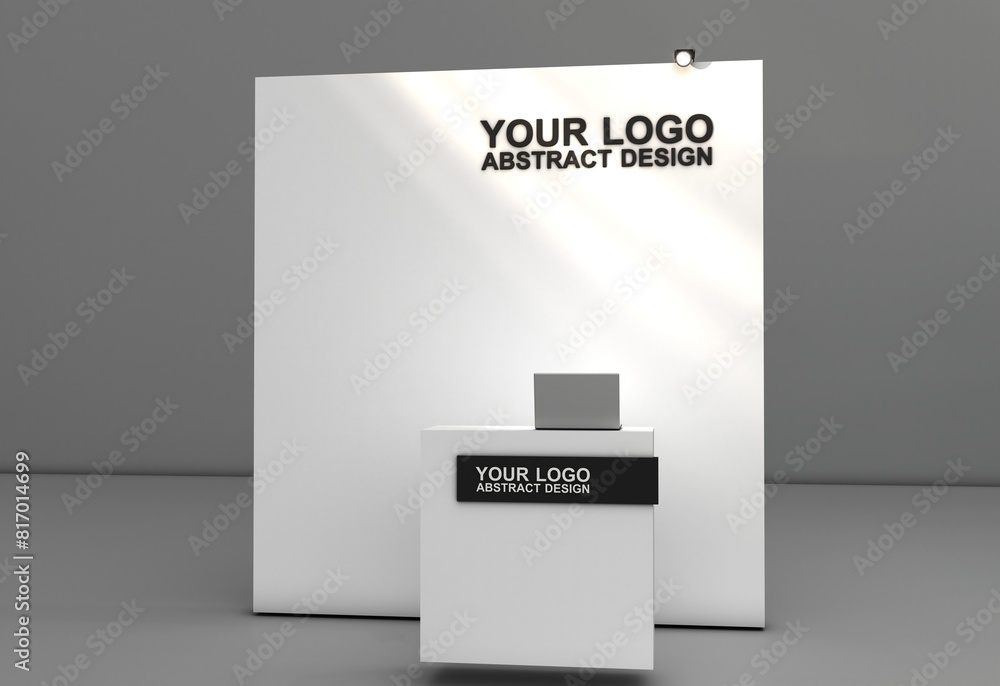 Welcome desk white background, 3d rendering. Perspective view of a ...
