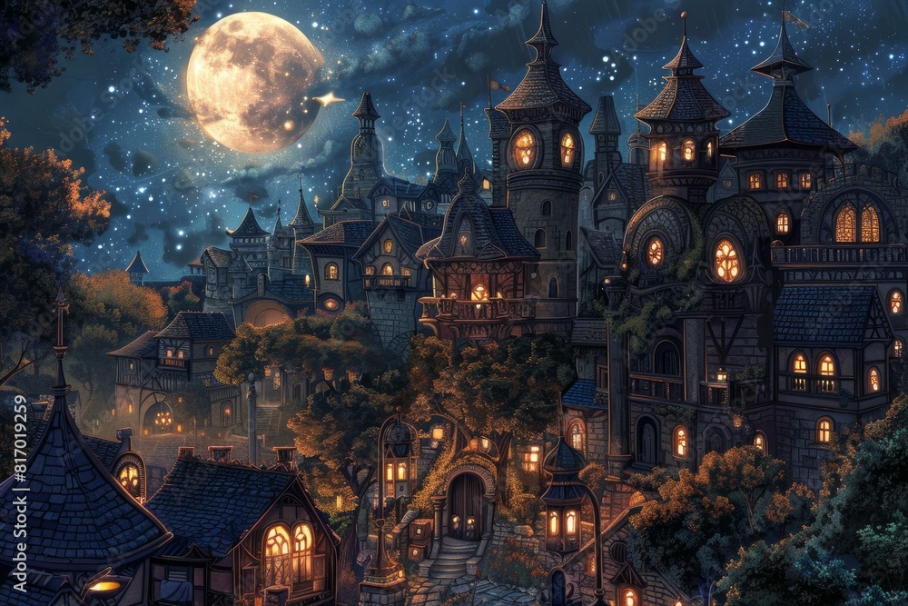 Illustration of an enchanted, mystical, and magical fantasy castle ...