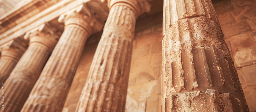 lose-up view of ancient stone columns with detailed textures ...