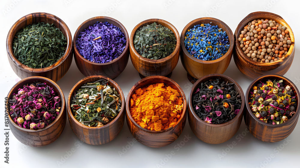 Different varieties of loose leaf teas stored in labeled containers at ...