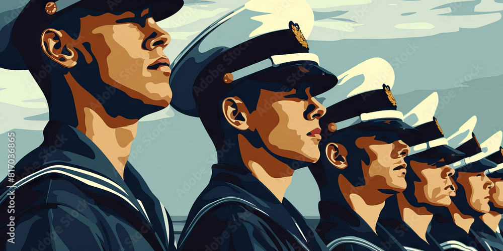Navy Blue - Sailors stand proudly at attention, their uniforms crisp ...