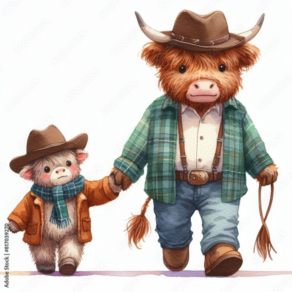 Highland Cow Father and Son . Happy Father's Day Watercolor Clip Art ...